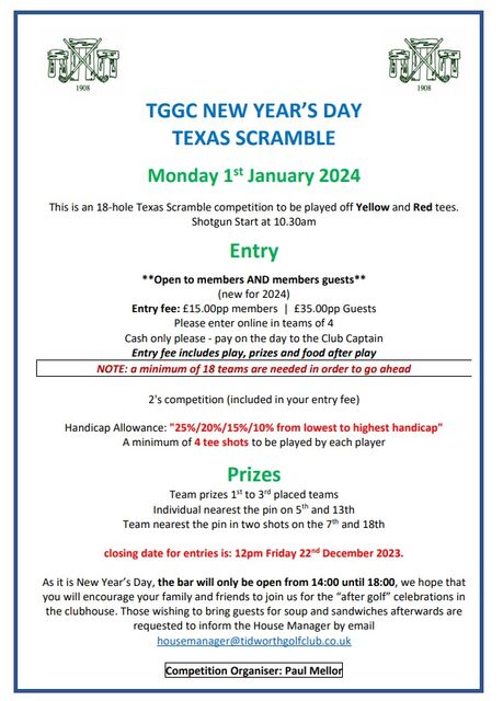New Year's Day - Texas Scramble - Competition Details :: Tidworth ...